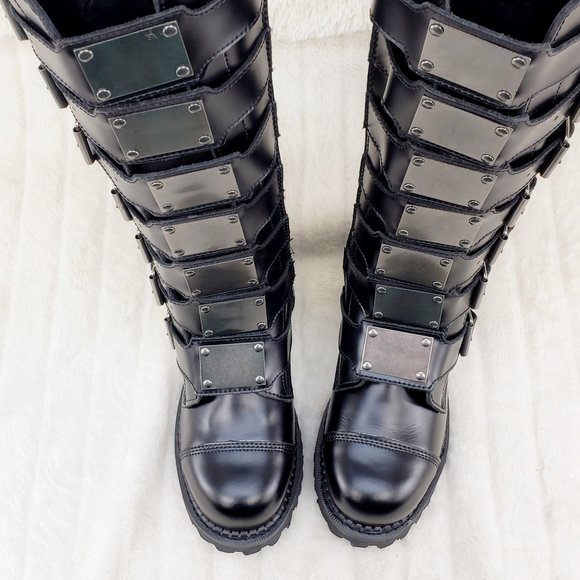 Demonia | Shoes | Leather Shin Guard Strap Mens Military Goth Biker ...